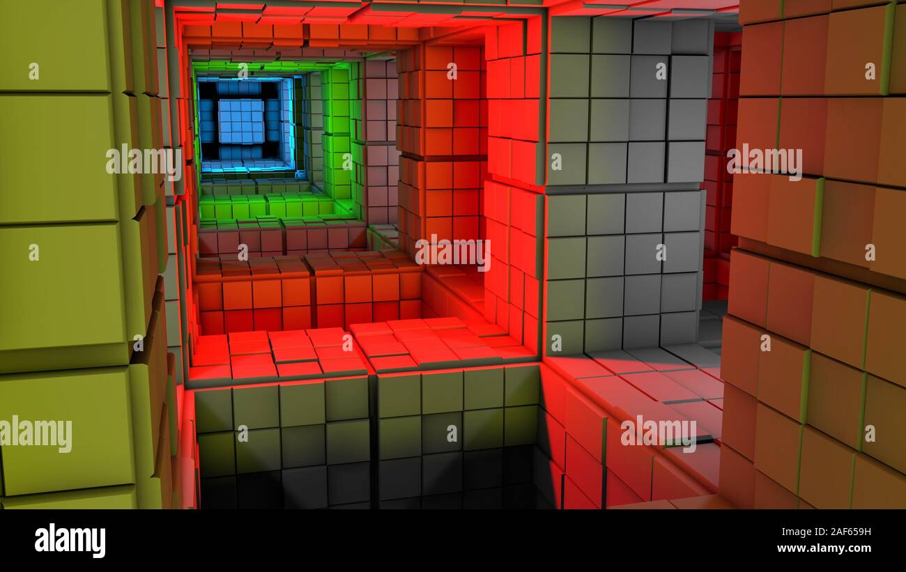 Science Fiction Minimalist Cube Maze Modern Fantasy 3D Illustration ...