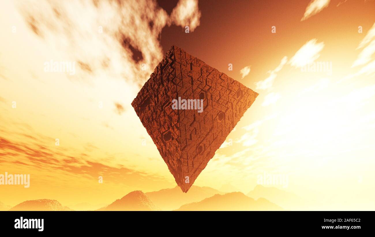 Surrealistic Sci-Fi Upside Down Abstract Pyramid Levitate 3D ...