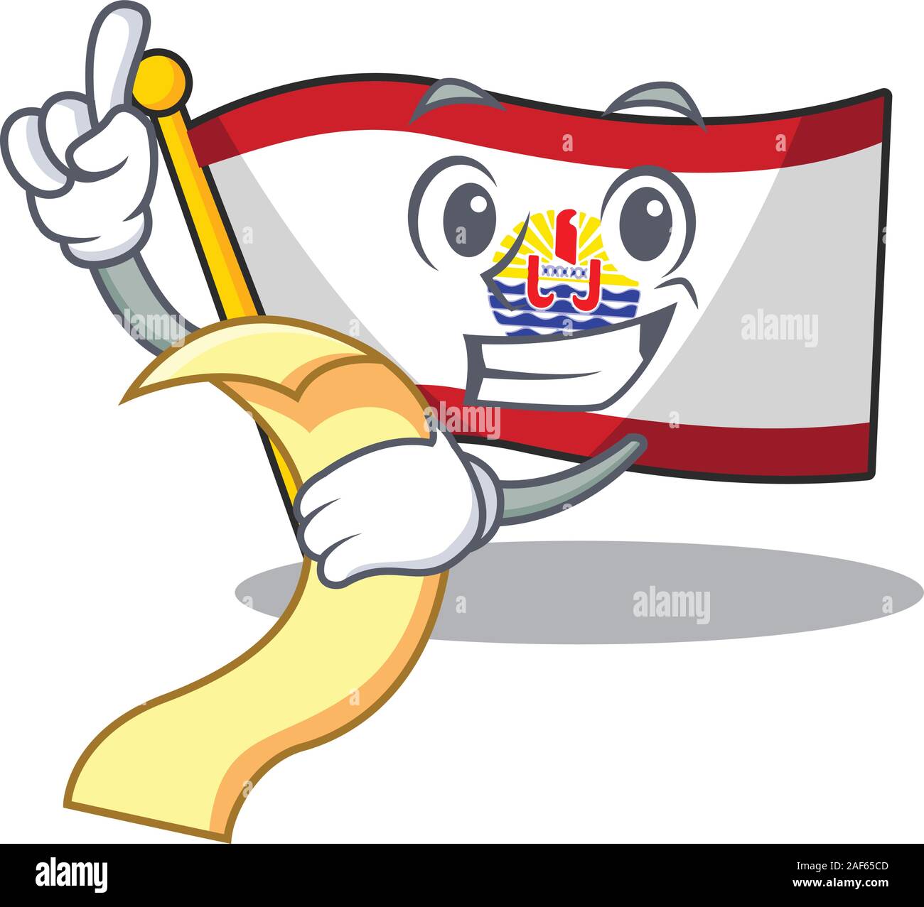 Flag french polynesia Scroll cartoon character holding menu ready to ...
