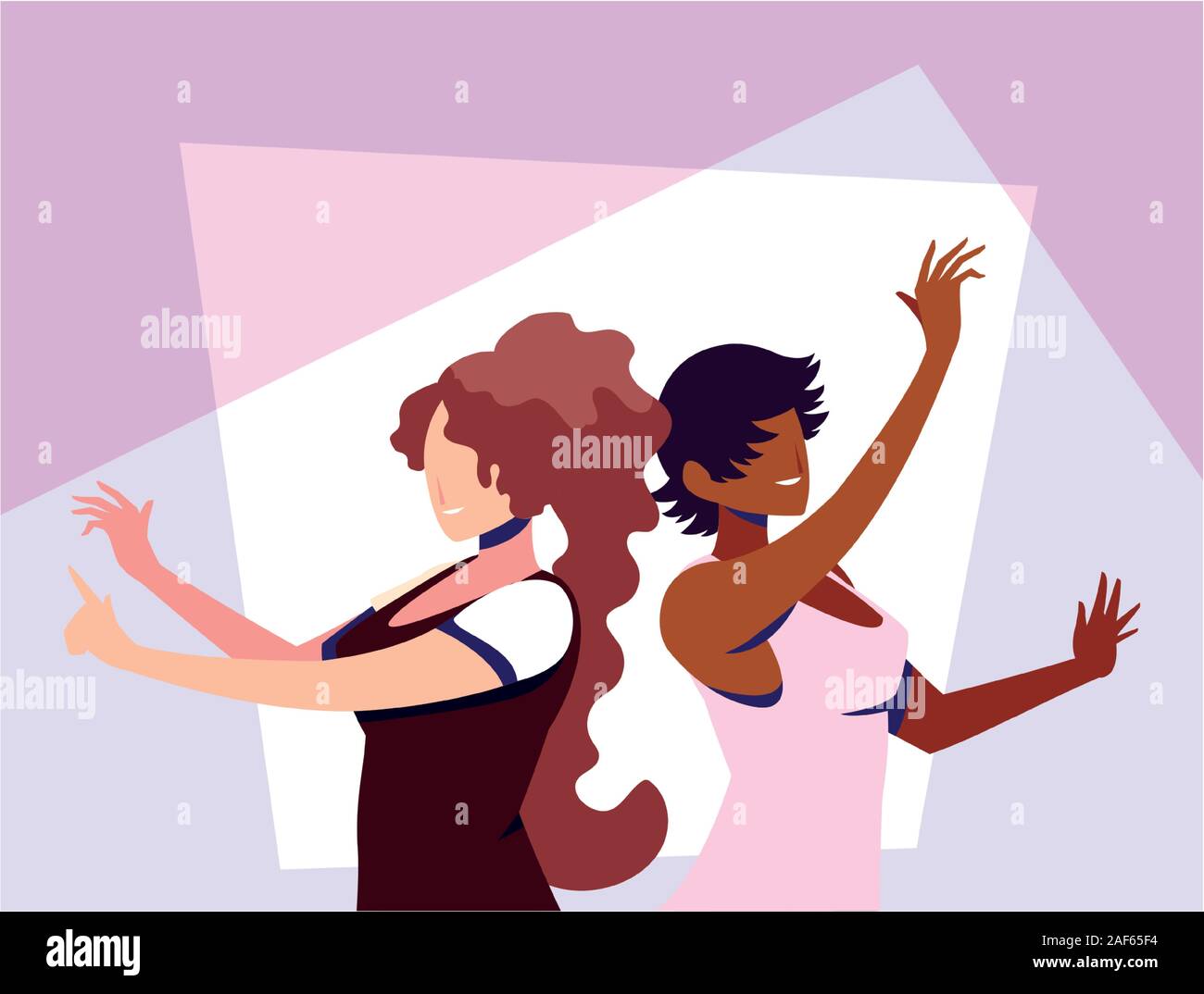 scene of women in dance pose, party, dance club vector illustration ...