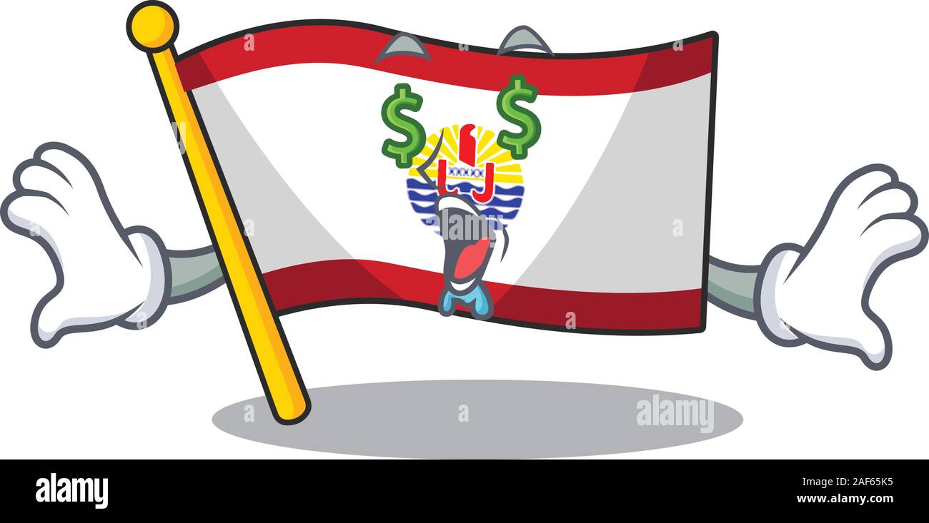 Flag french polynesia Scroll with Money eye cartoon character style ...
