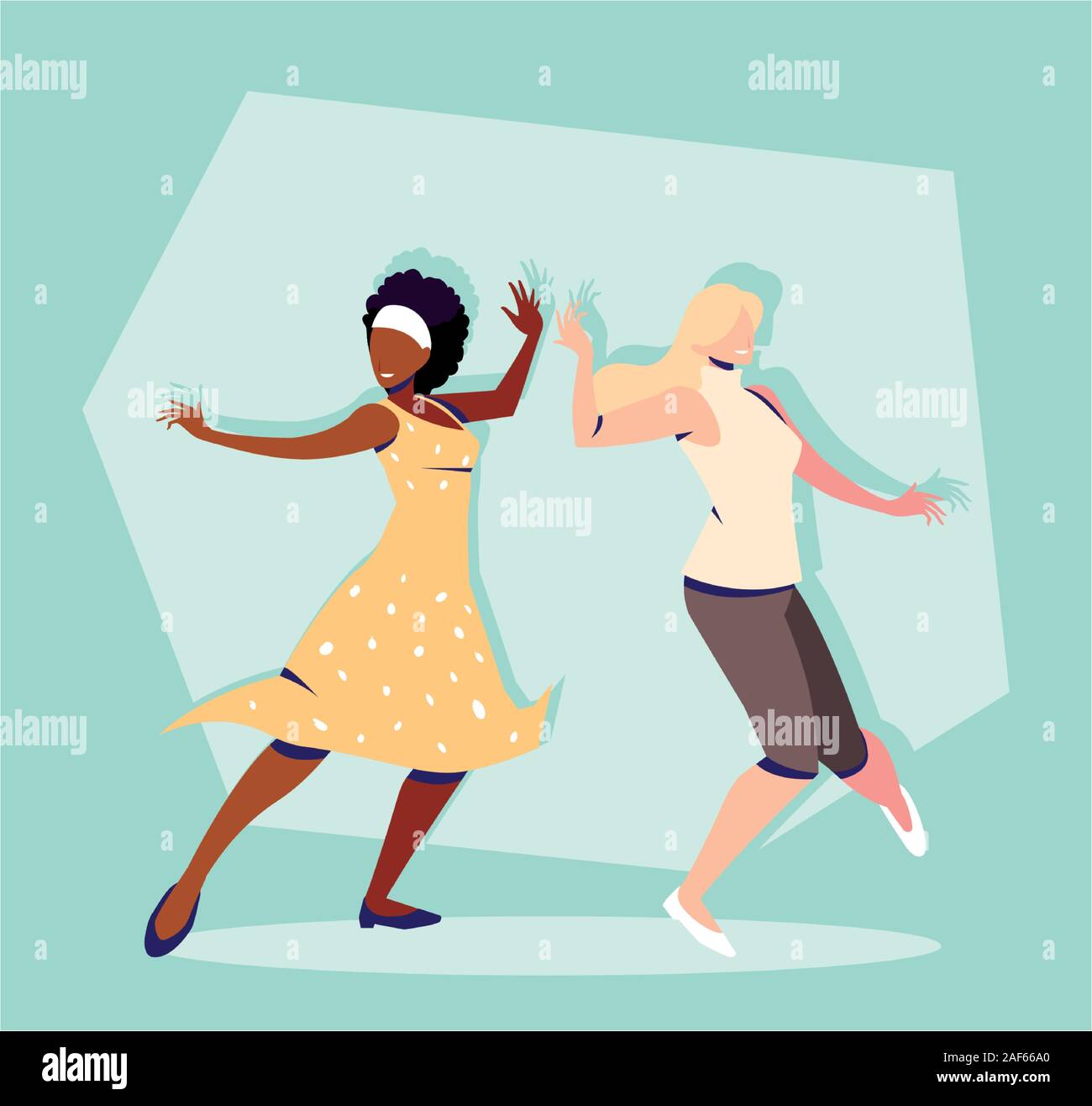 scene of women in dance pose, party, dance club vector illustration ...