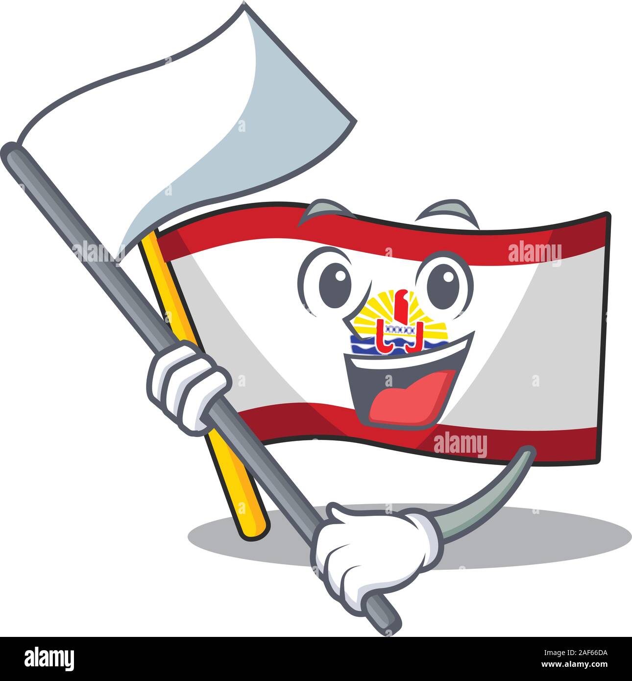 cute flag french polynesia Scroll cartoon character style with standing ...
