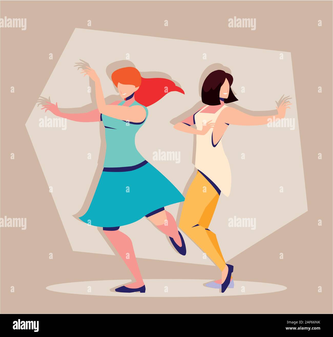 scene of women in dance pose, party, dance club vector illustration ...