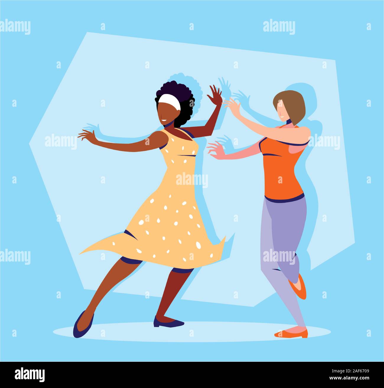 scene of women in dance pose, party, dance club vector illustration ...
