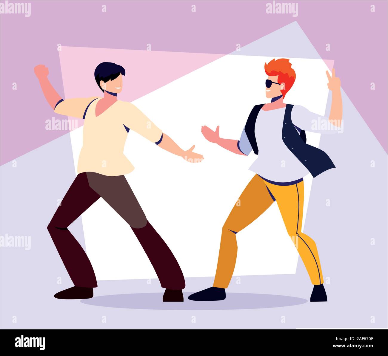 scene of men in dance pose, party, dance club vector illustration ...