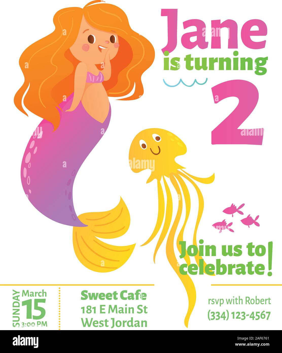 vector birthday card design with little mermaid Stock Vector Image ...