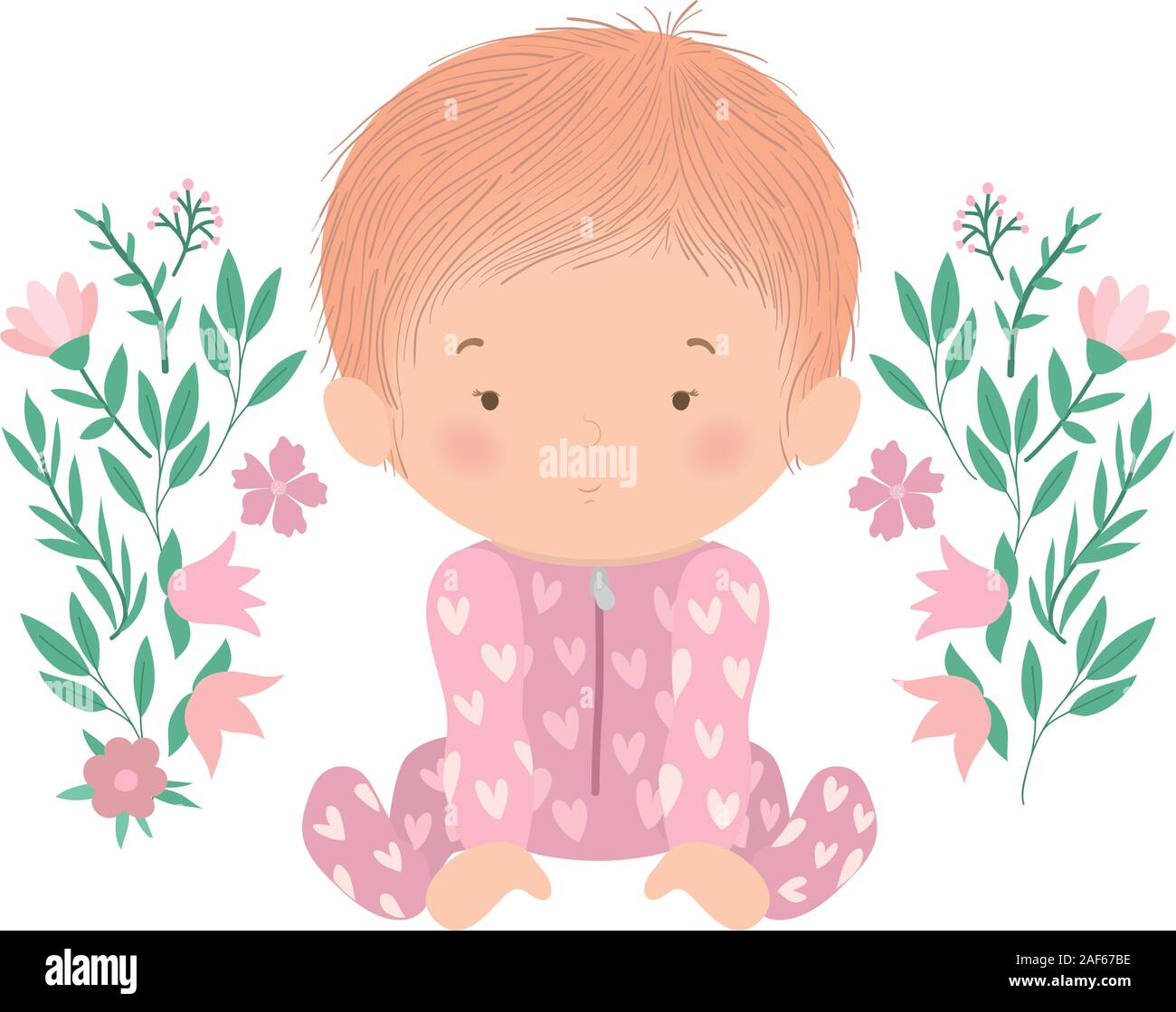 Cute baby girl with flowers and leaves vector design Stock Vector Image ...