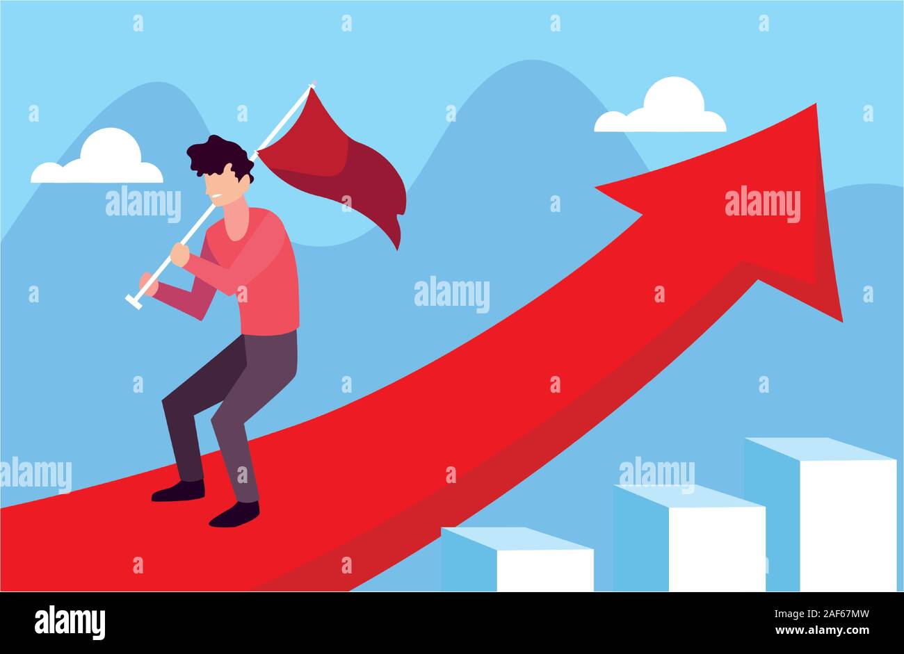 young man with arrow, way to success vector illustration design Stock ...