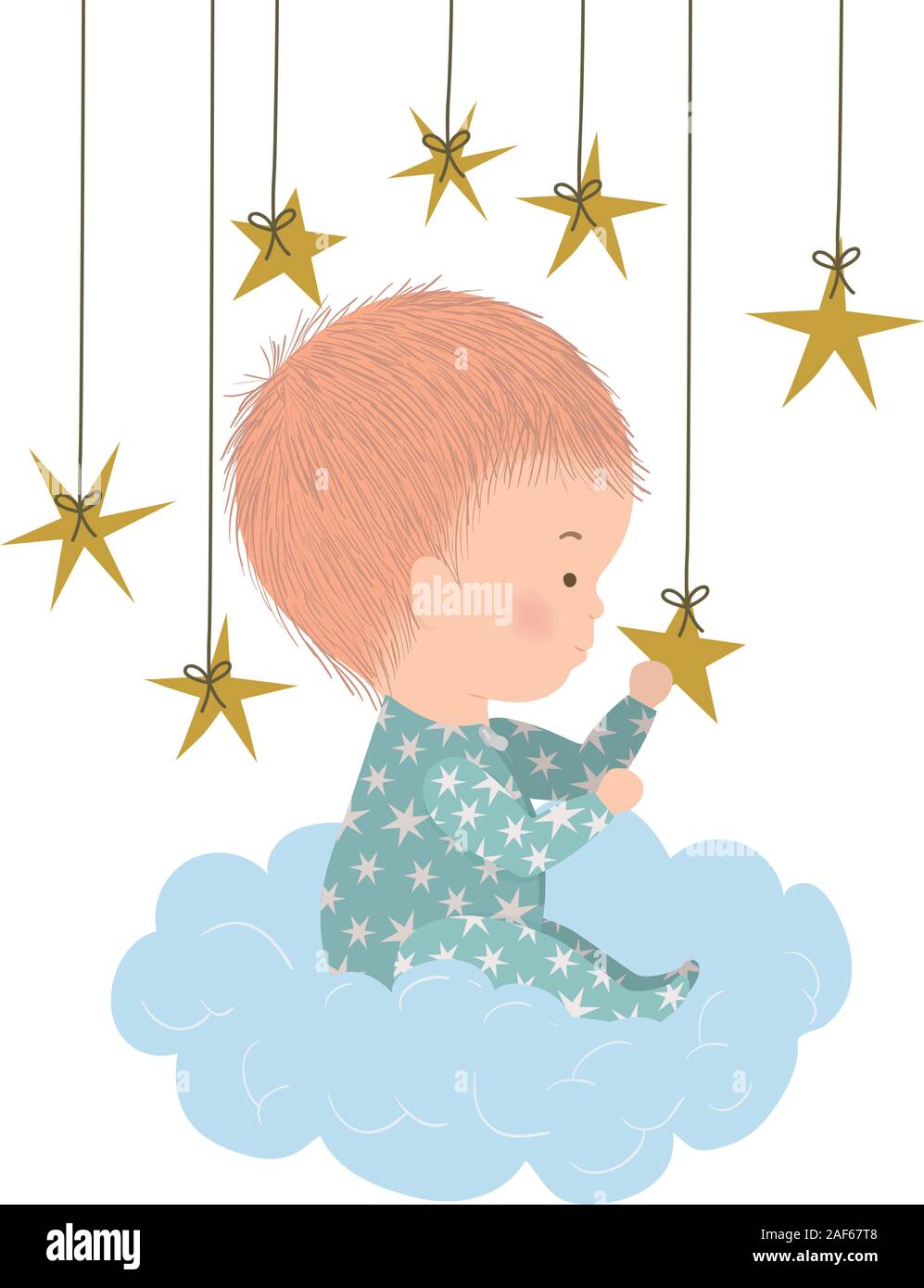 Cute baby boy over cloud and stars vector design Stock Vector Image ...