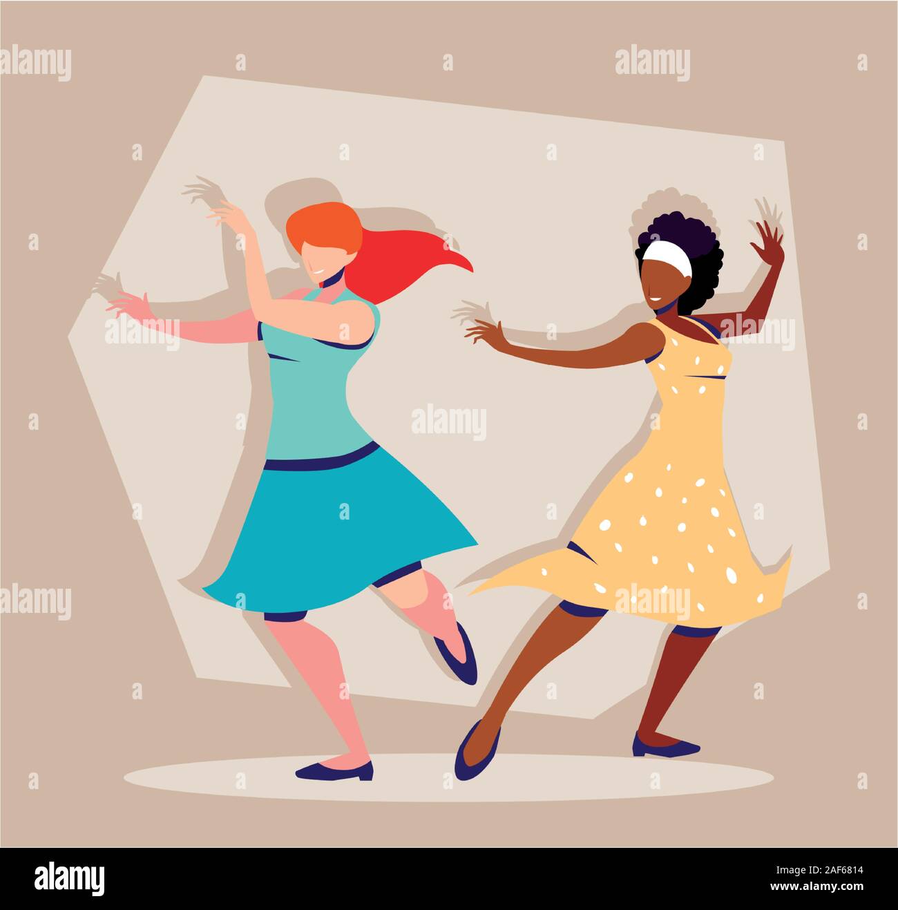 scene of women in dance pose, party, dance club vector illustration ...