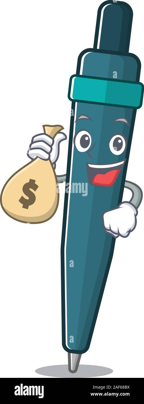 Smiley fountain pen Scroll cartoon character with money bag Stock ...