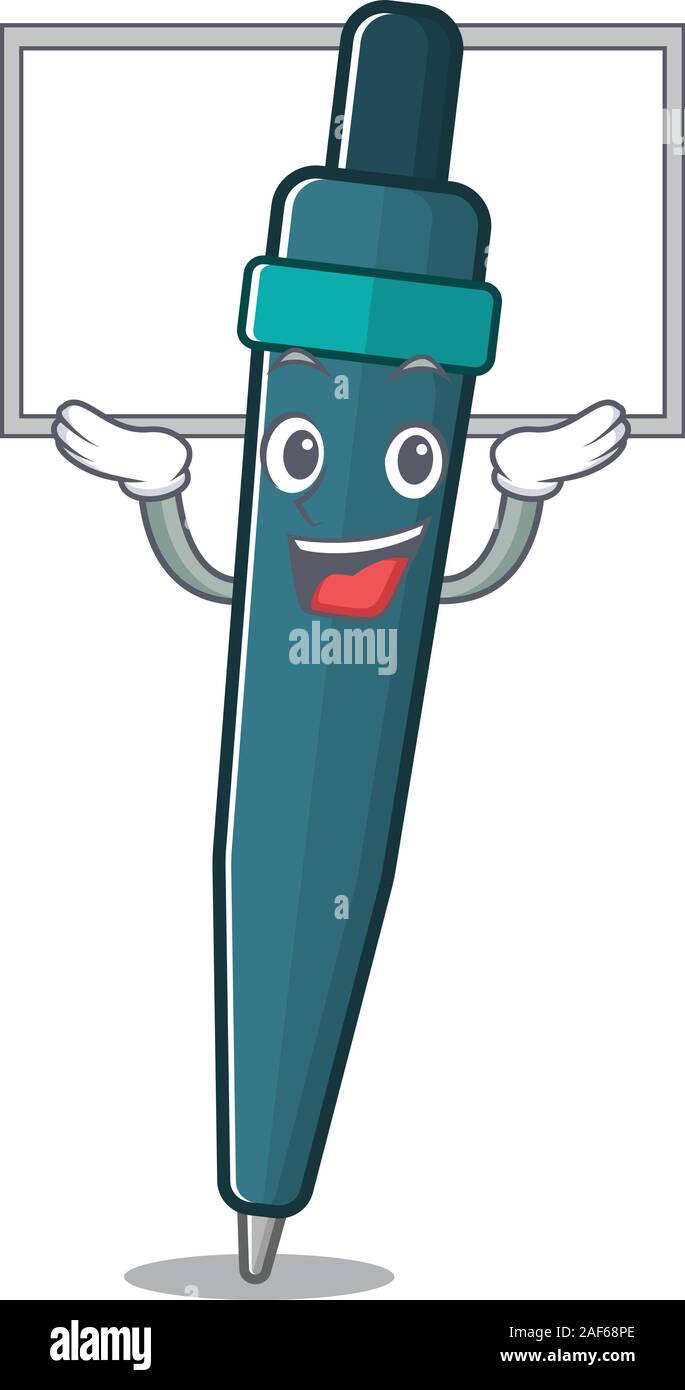 Happy cartoon character fountain pen Scroll raised up board Stock ...