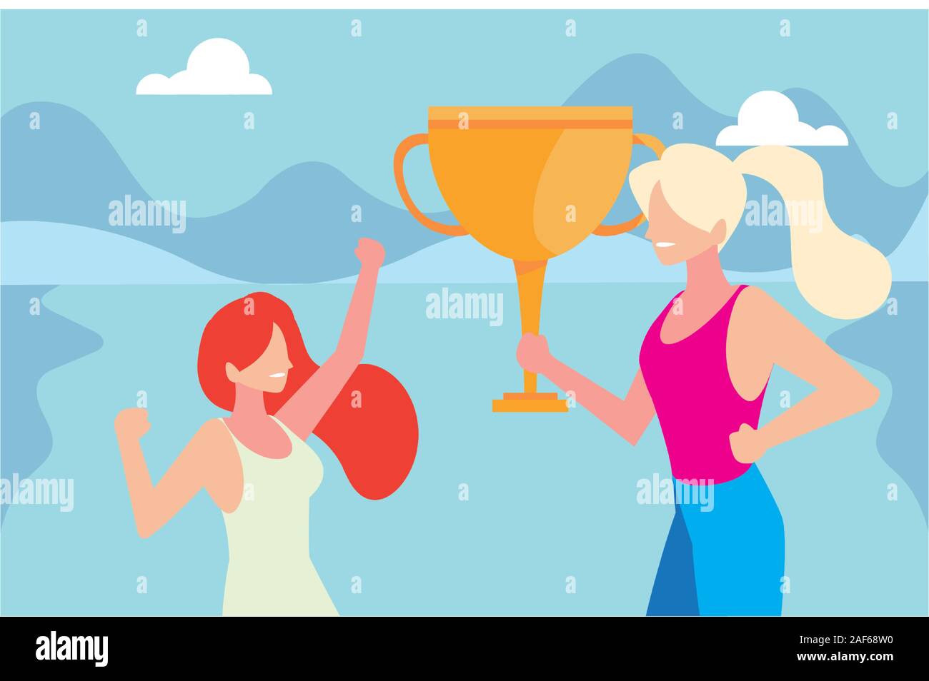 young women with gold trophy vector illustration design Stock Vector ...