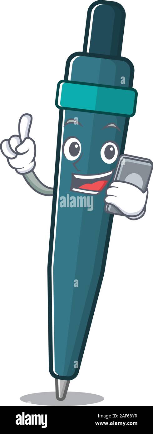 cartoon character of fountain pen Scroll speaking with phone Stock ...