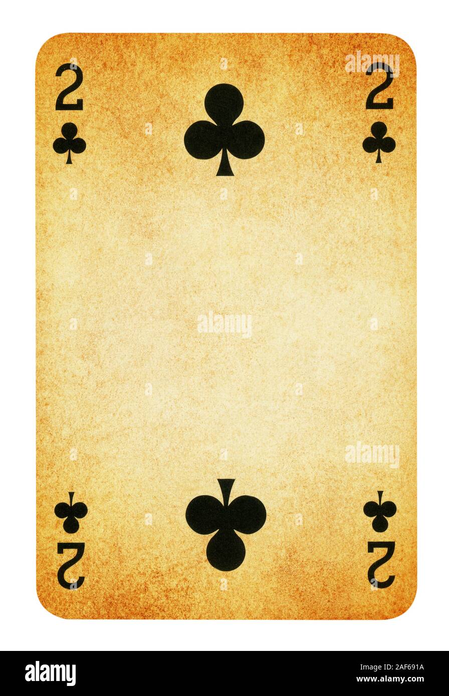 Two of Clubs Vintage playing card - isolated on white (clipping path ...