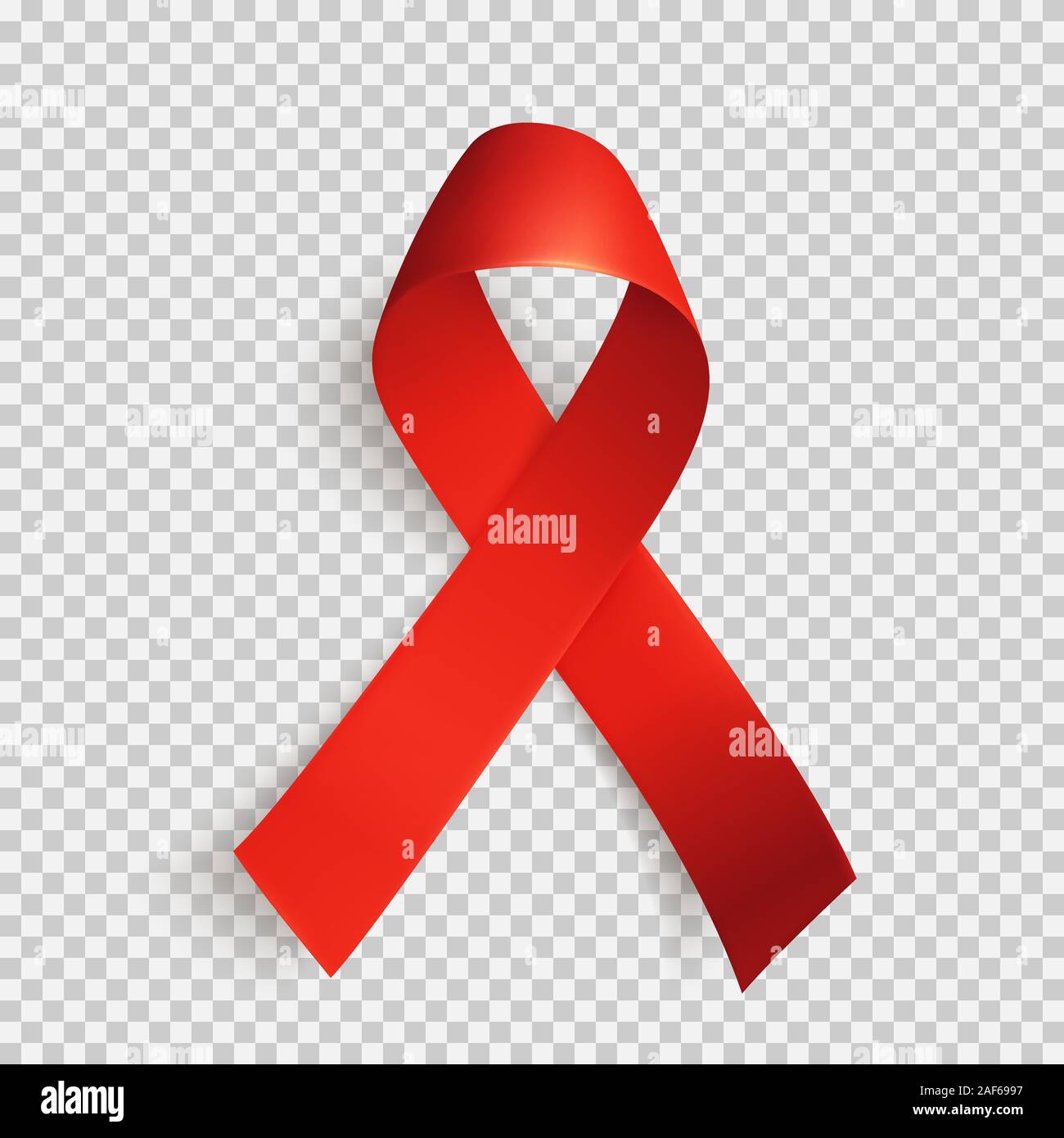 Realistic red ribbon isolated over white background, world aids day symbol, 1 december. World ...