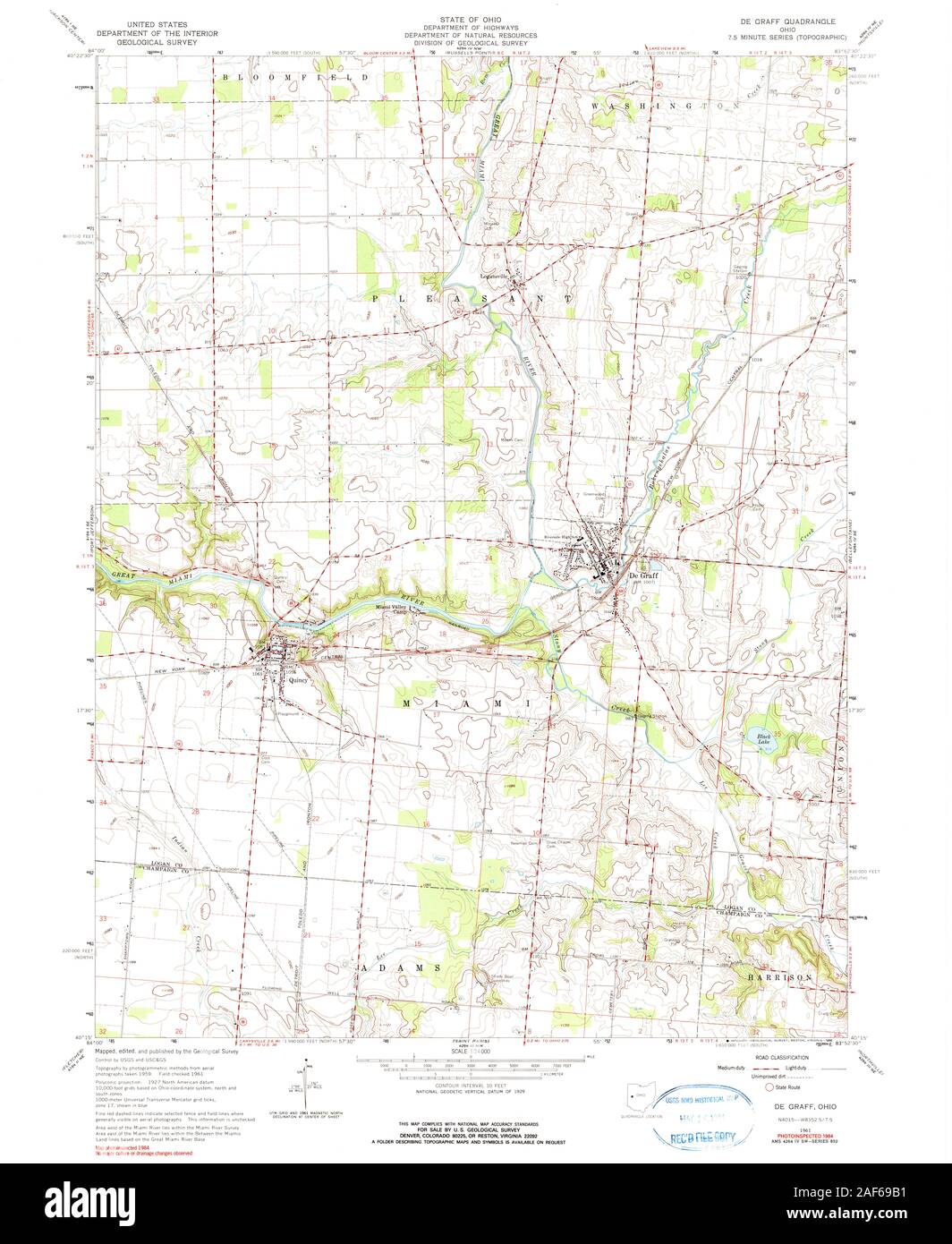 USGS TOPO Map Ohio OH De Graff 226005 1961 24000 Restoration Stock ...