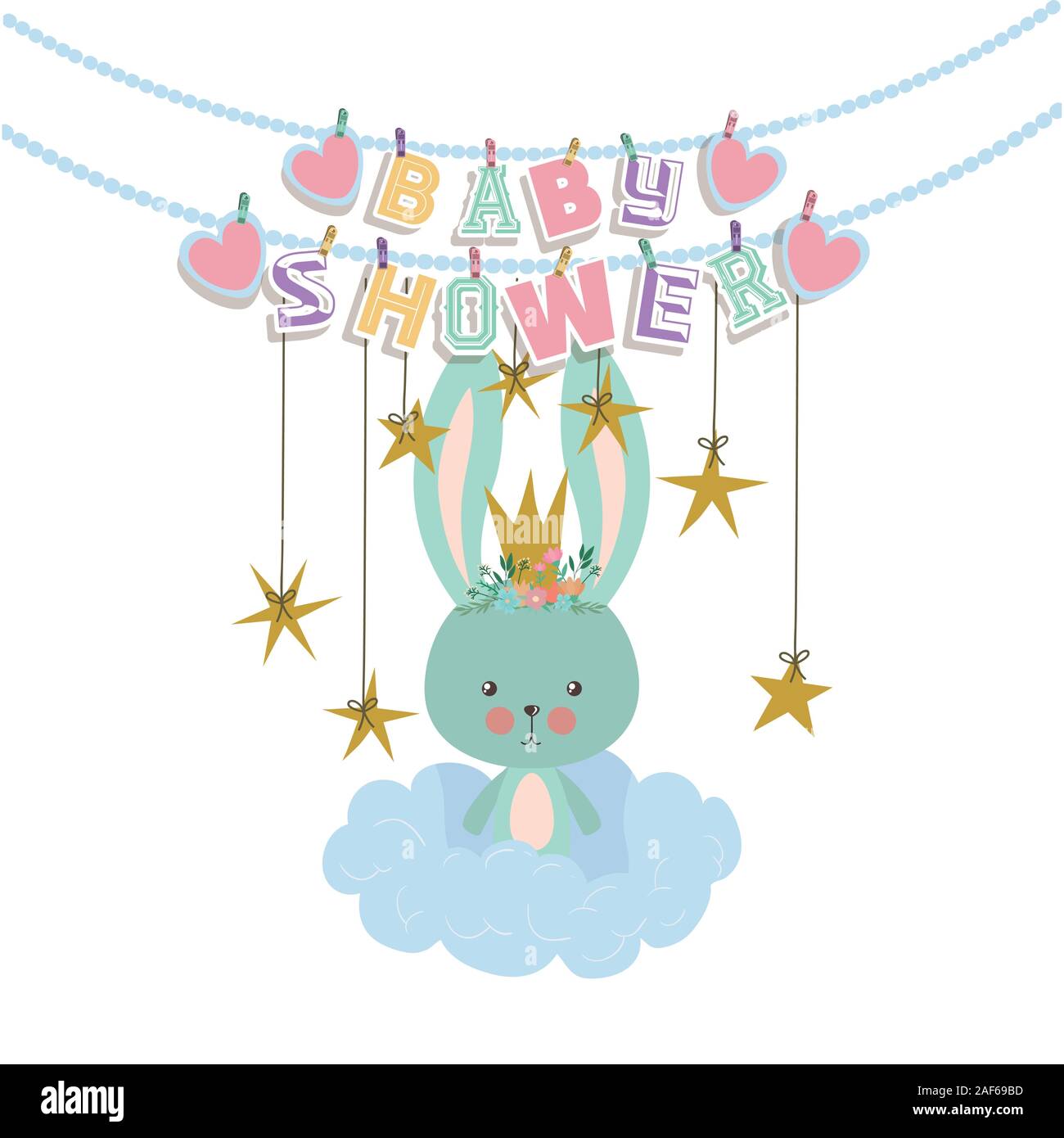 Baby shower invitation with rabbit cartoon vector design Stock Vector ...