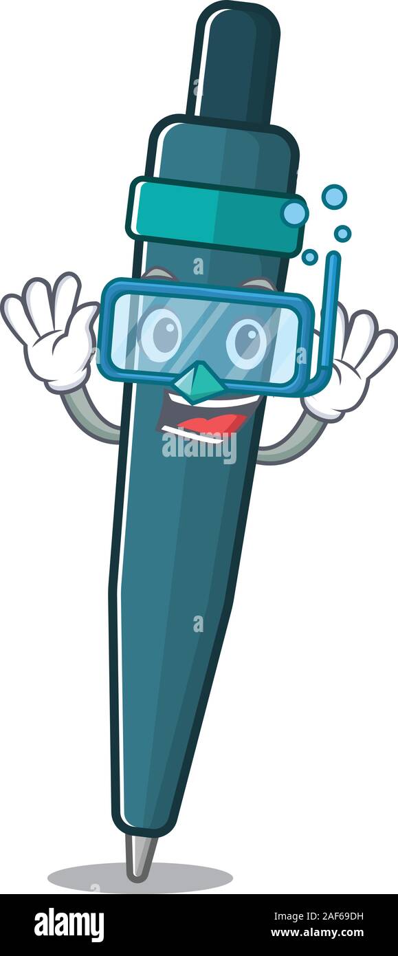 cartoon Mascot featuring fountain pen Scroll wearing Diving glasses ...