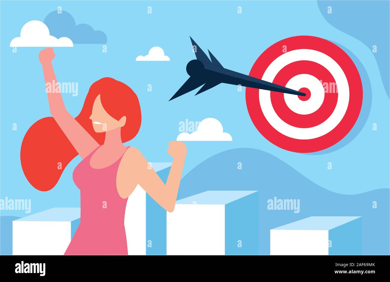 woman celebrating and target shooting in background vector illustration ...