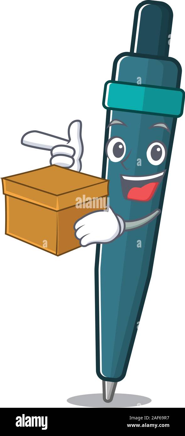 Fountain pen Scroll cartoon character bringing a box Stock Vector Image ...