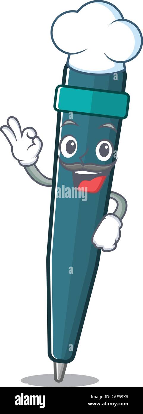 Funny Chef fountain pen Scroll cartoon character wearing white hat ...
