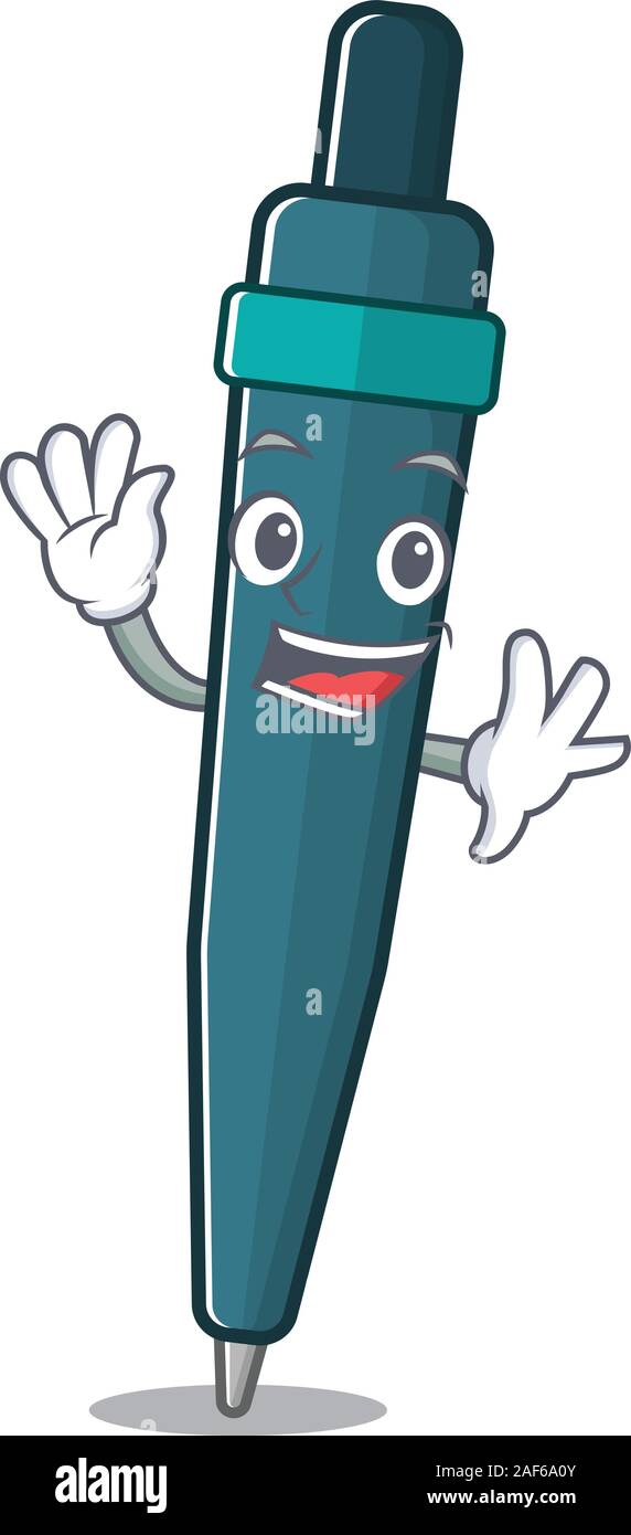Waving cute smiley fountain pen Scroll cartoon character design Stock ...