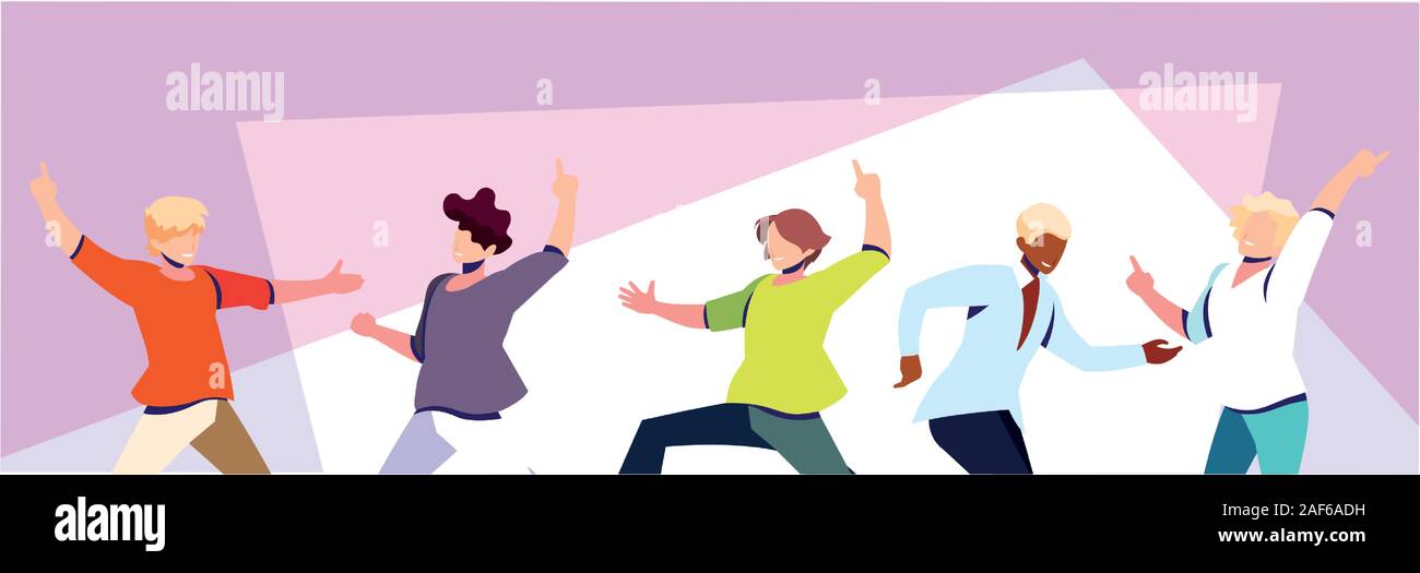 scene of men in dance pose, party, dance club vector illustration ...