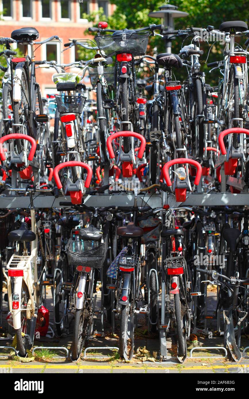 Parking bicycles, bike station at the main station, Muenster, North ...