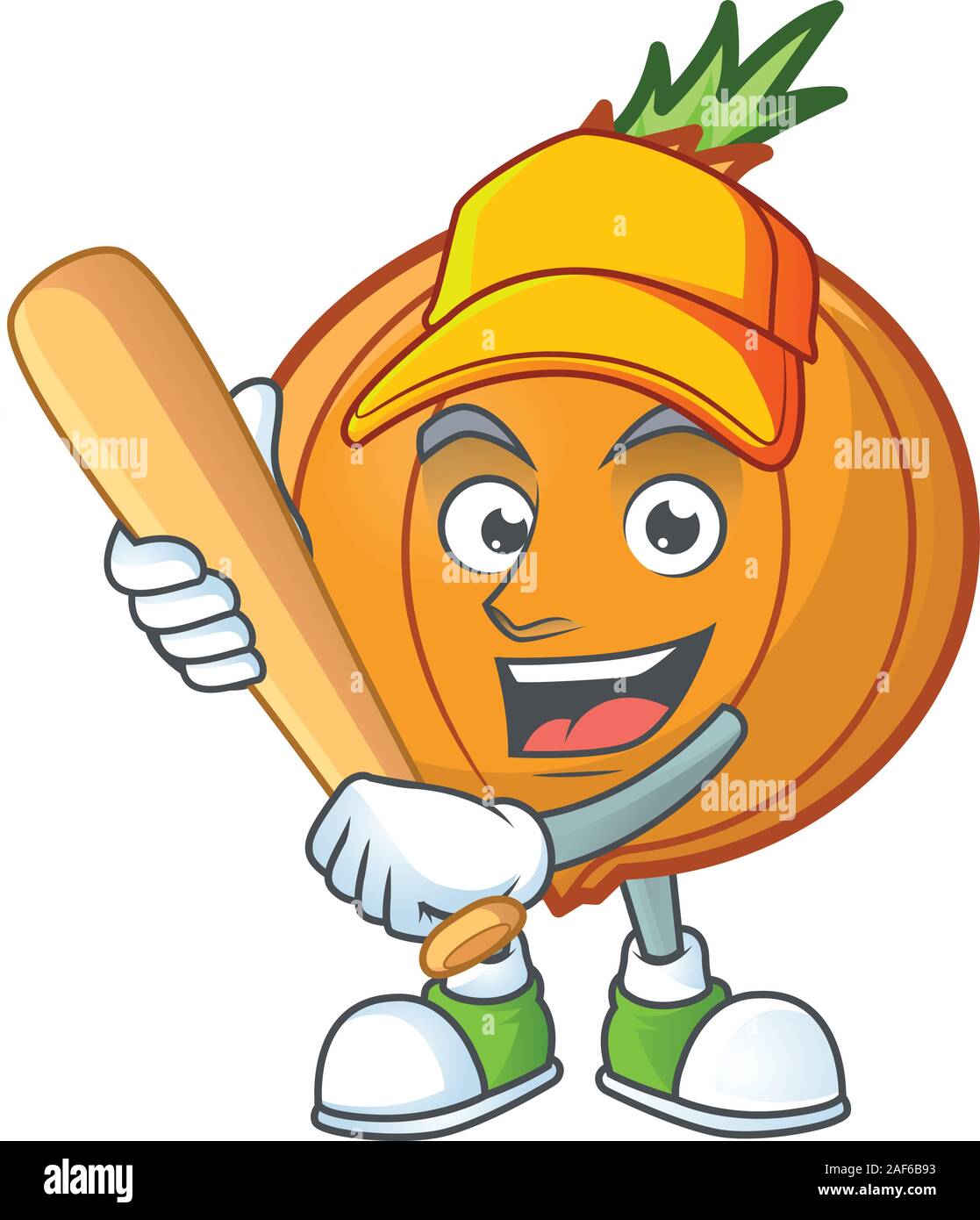 Funny smiling shallot cartoon mascot with baseball Stock Vector Image ...