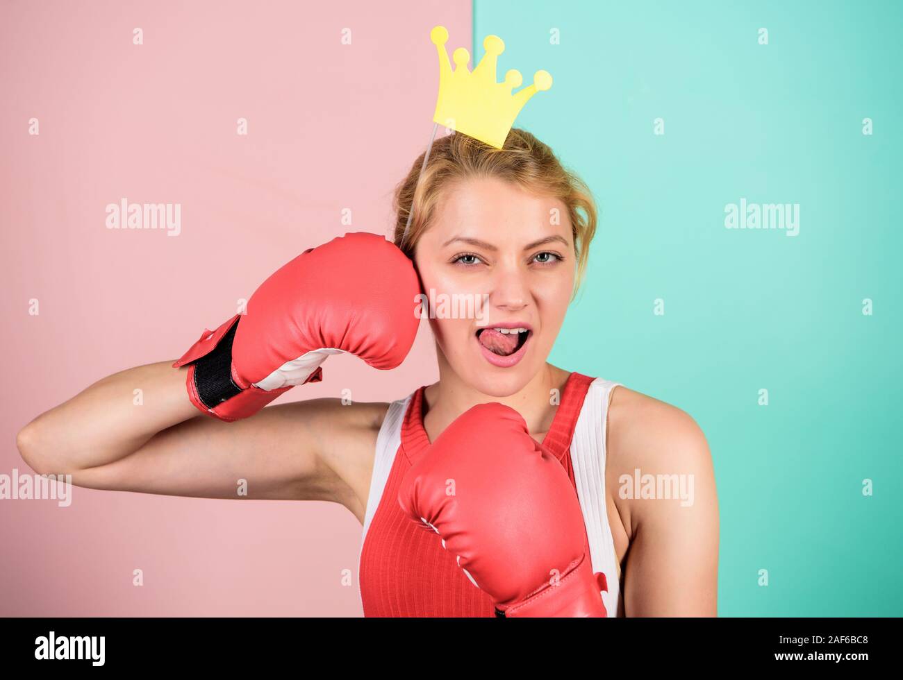 always stay strong. lady winner. Queen of boxing ring. Sportswoman with ...