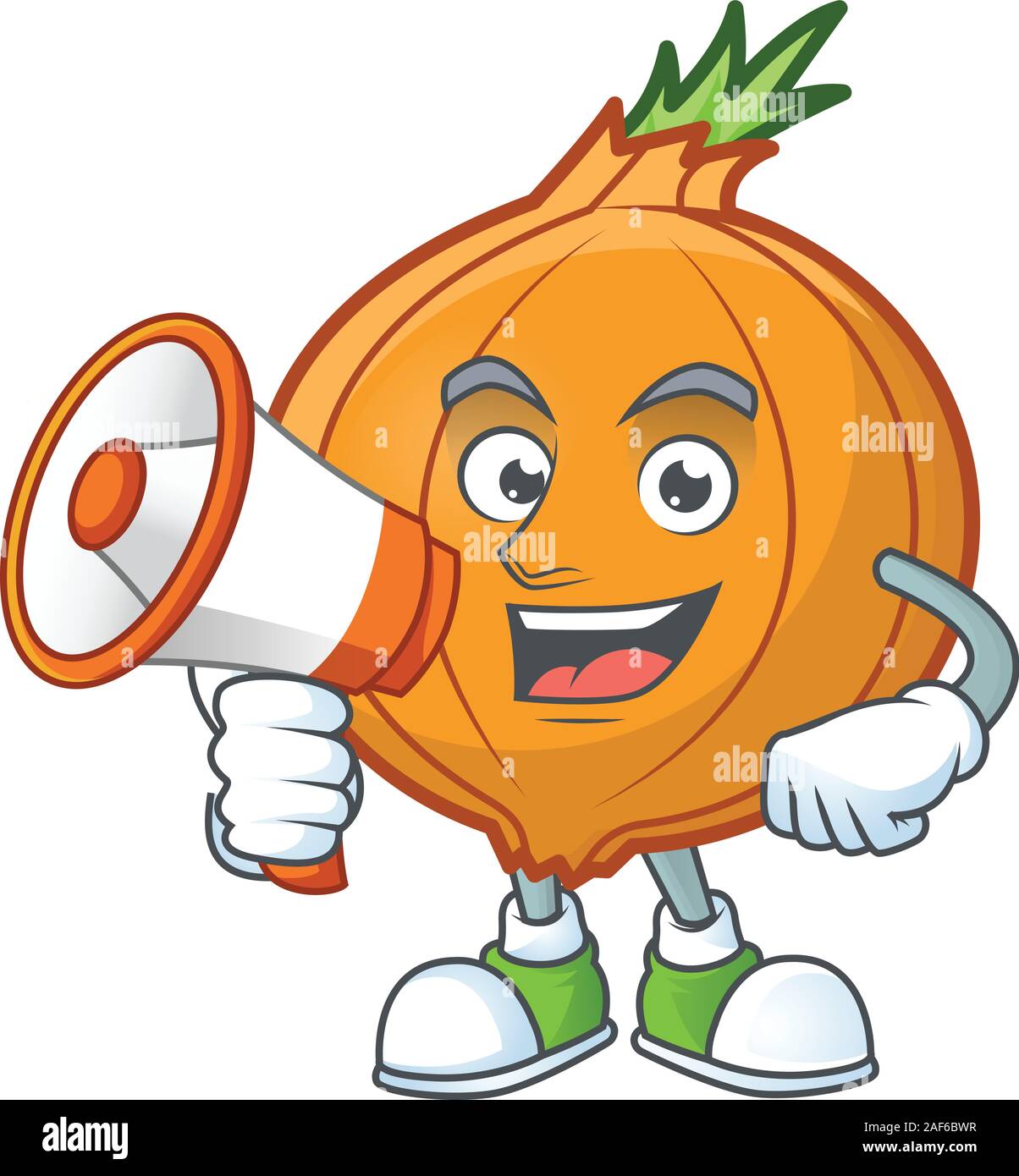 Smiling cartoon character of shallot with megaphone Stock Vector Image ...