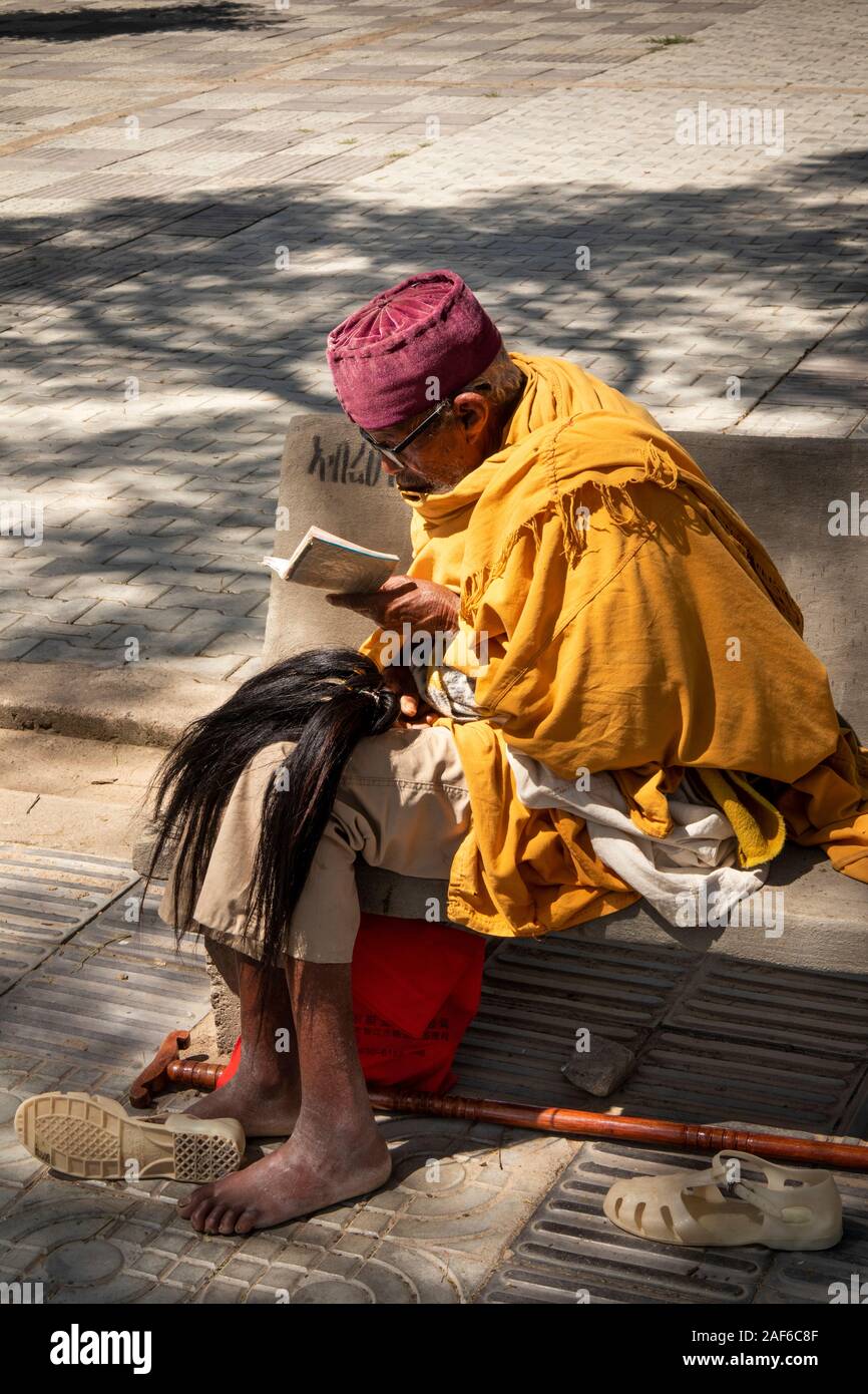 Ethiopia, Tigray, Axum (Aksum), Maryam Tsion Cathedral Monastery, monk ...