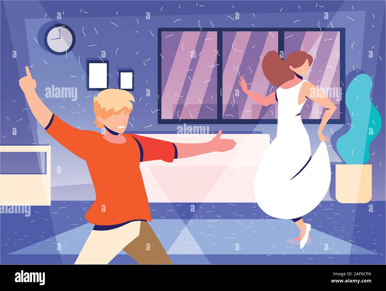 couple of people dancing in home , party, music and nightlife vector ...