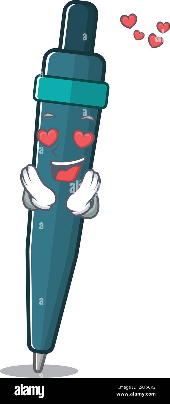 falling In love cute fountain pen Scroll cartoon mascot design Stock ...