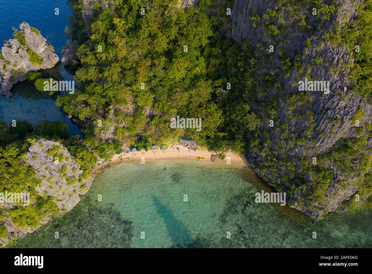 Aerial View taken with a drone of a small beach at the bottom of ...