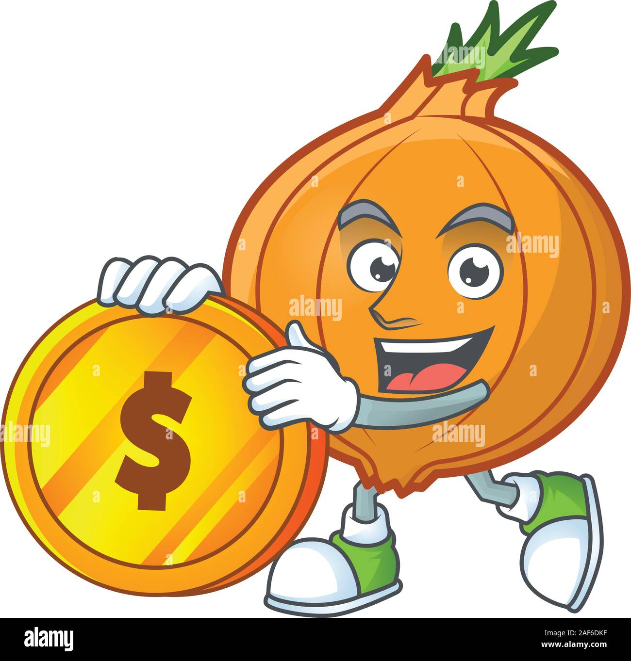 happy face shallot cartoon character with gold coin Stock Vector Image ...