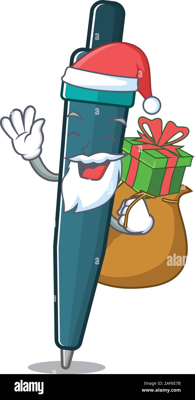 Santa fountain pen Scroll Cartoon character design with box of gift ...