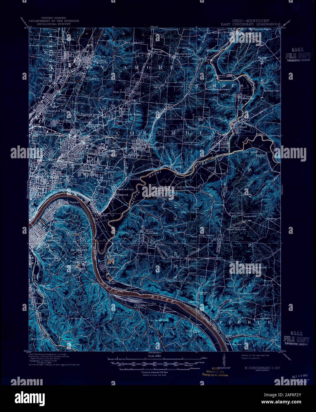 USGS TOPO Map Ohio OH East Cincinnati 224942 1914 62500 Inverted ...