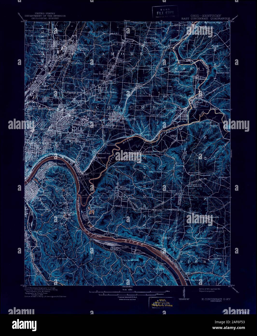 USGS TOPO Map Ohio OH East Cincinnati 224939 1914 62500 Inverted ...