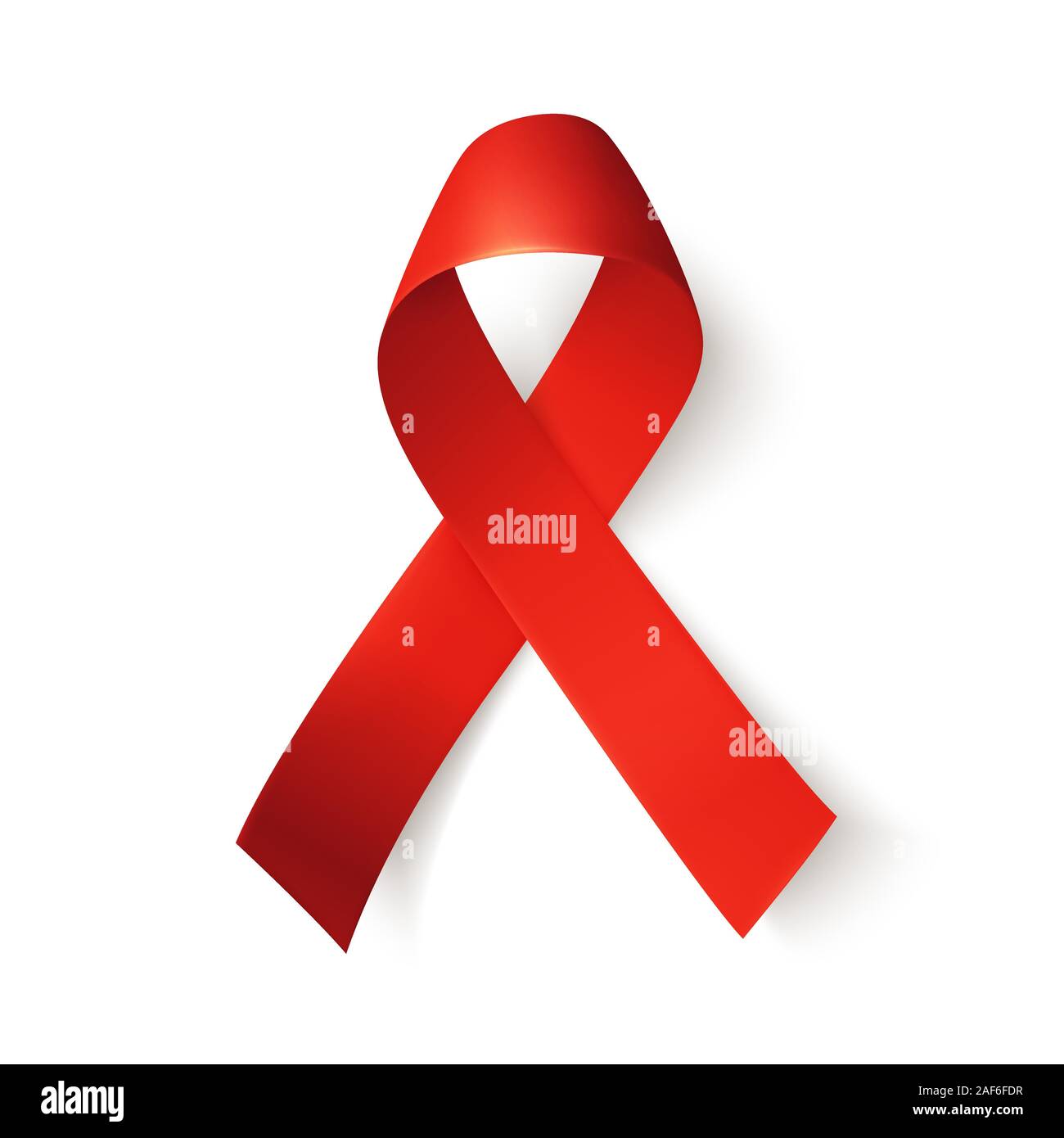 Realistic red ribbon isolated over white background, world aids day symbol, 1 december. World ...