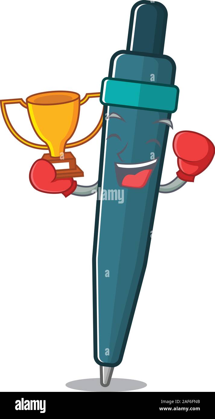 Super cool Boxing winner fountain pen Scroll in mascot cartoon design ...