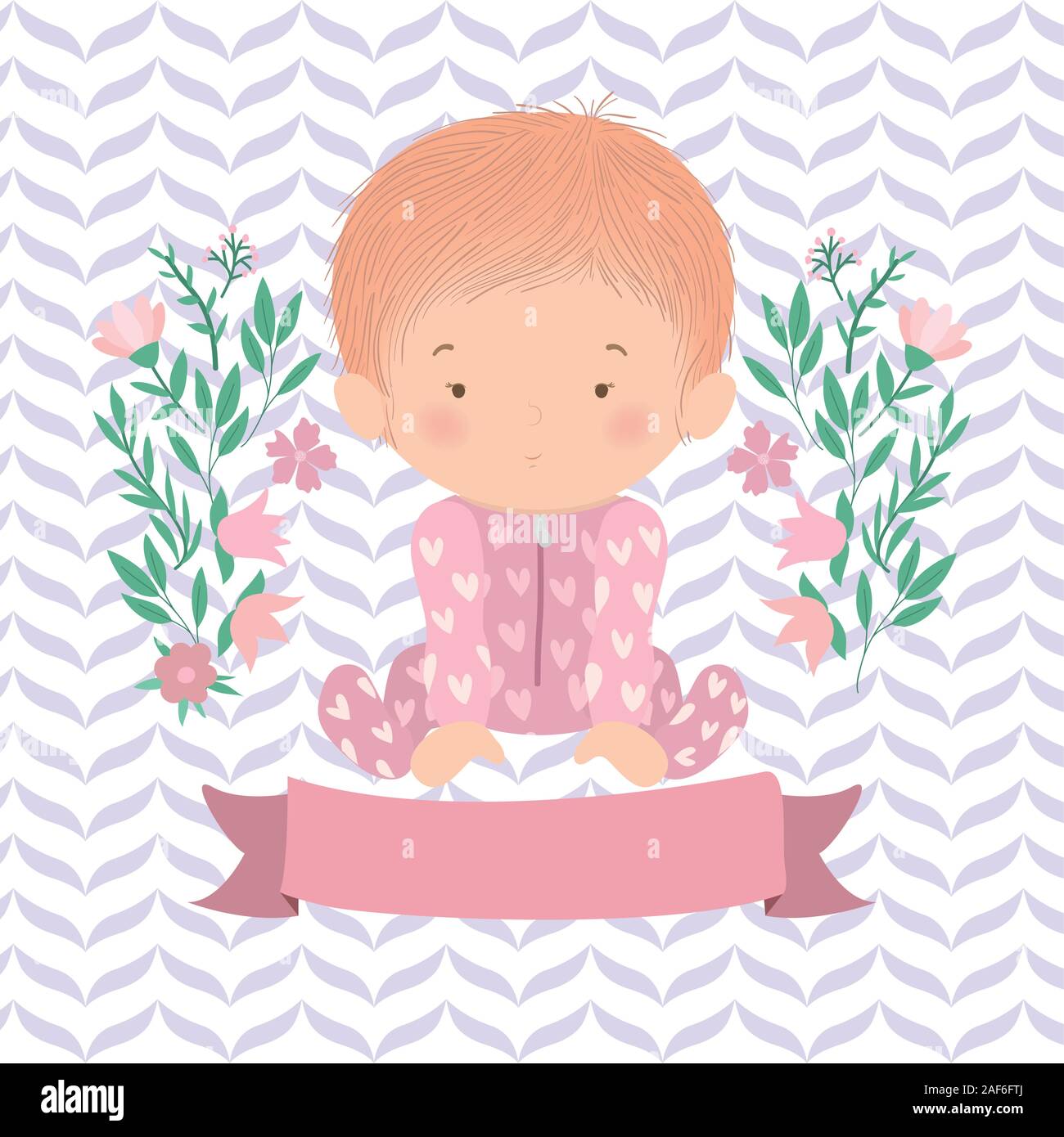 Cute baby girl with leaves and flowers vector design Stock Vector Image ...