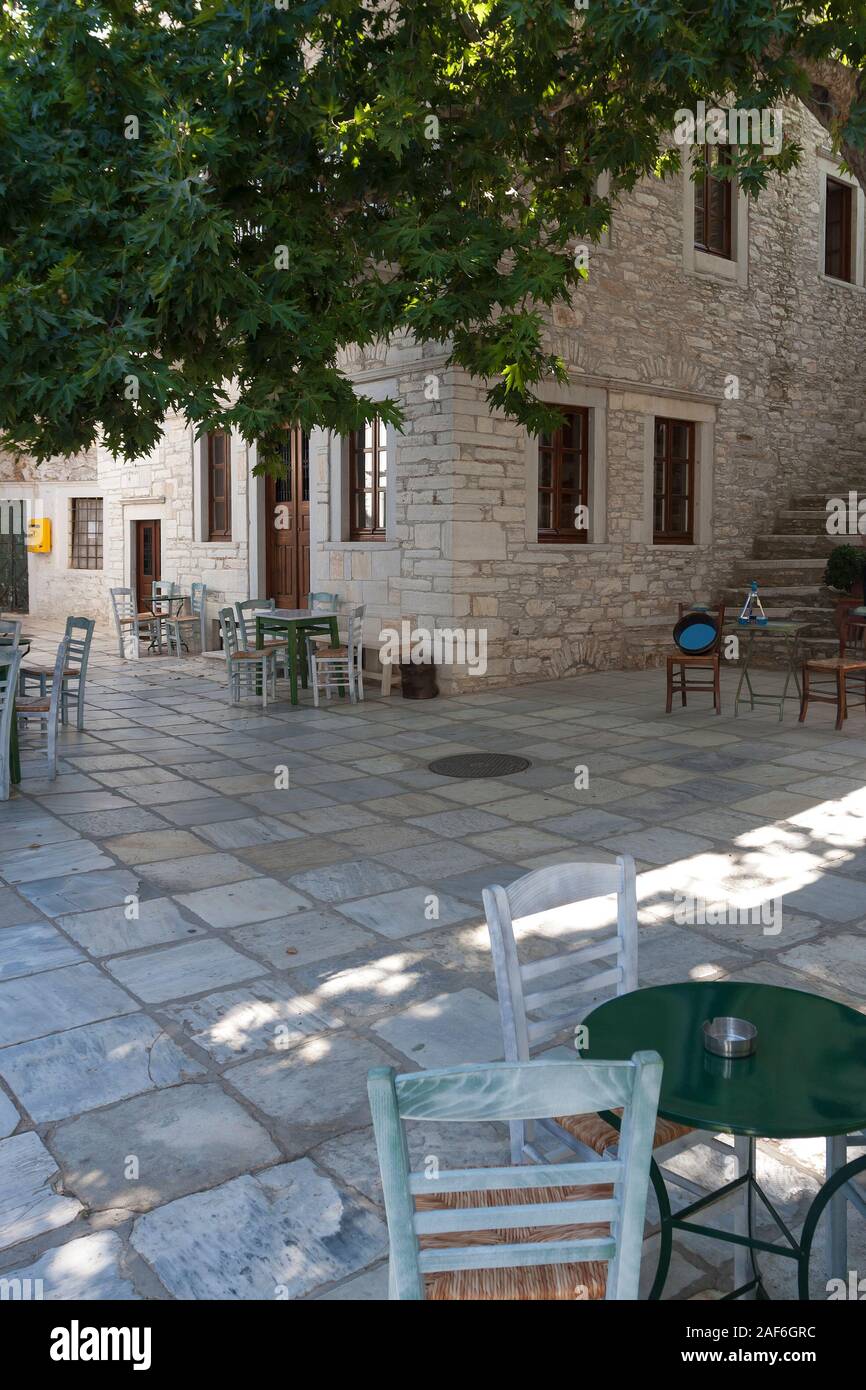 In the little square of Apeiranthos in the Naxos island, Greece Stock ...