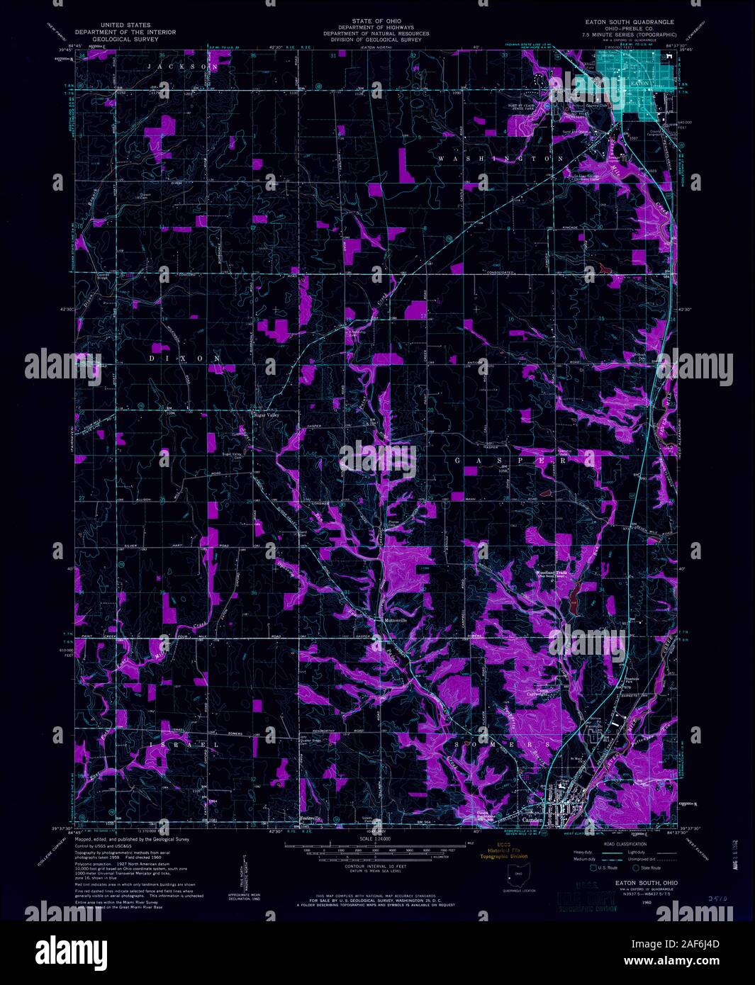 USGS TOPO Map Ohio OH Eaton South 224983 1960 24000 Inverted ...