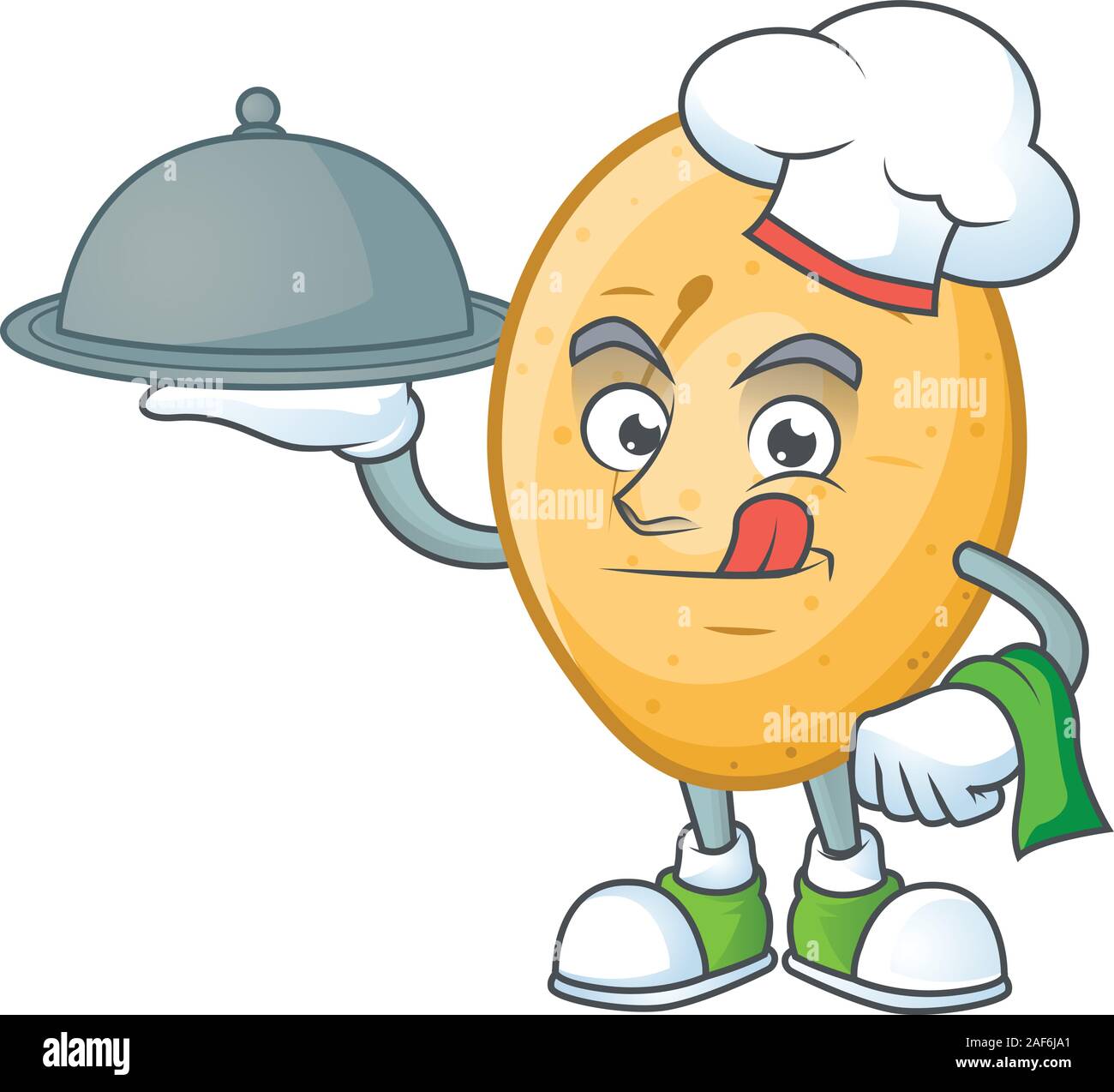 Cute potato as a Chef with hat and tray cartoon style design Stock ...