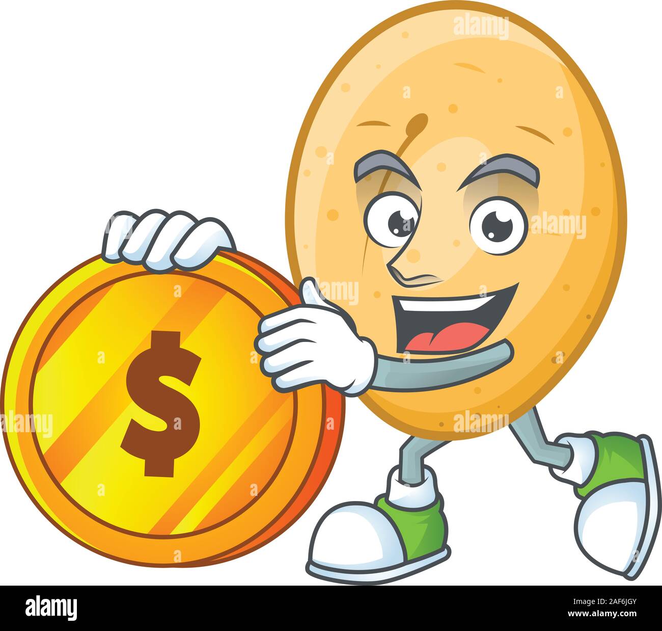 happy face potato cartoon character with gold coin Stock Vector Image ...