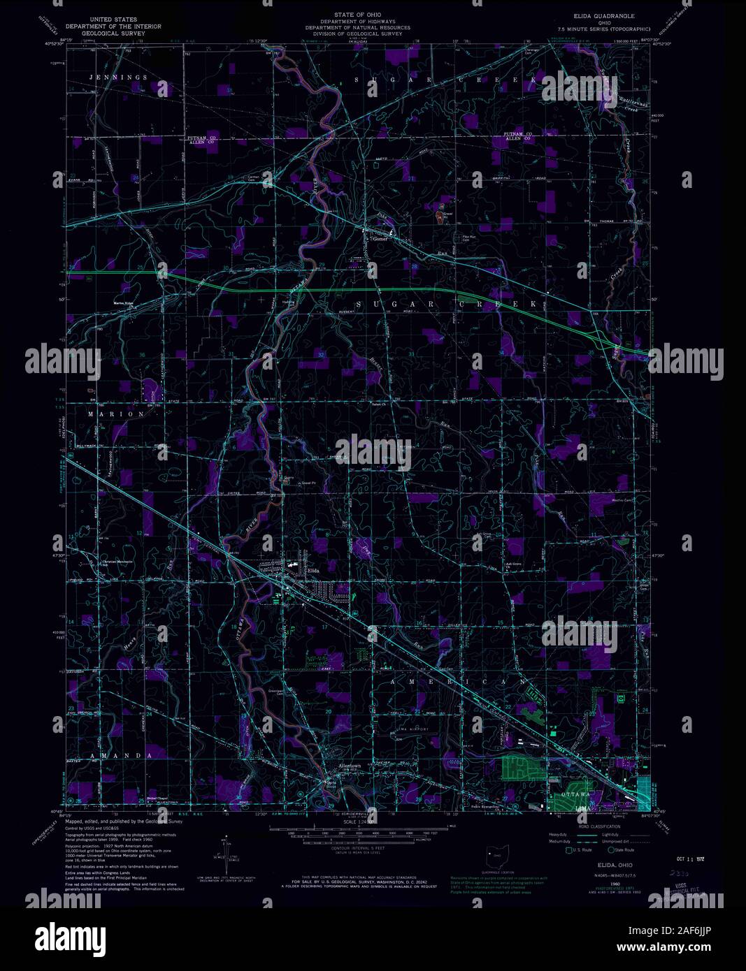 USGS TOPO Map Ohio OH Elida 224990 1960 24000 Inverted Restoration ...