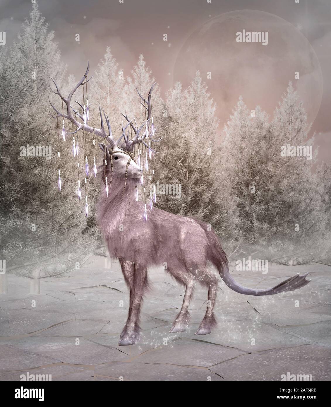 Beautiful elk by a winter enchanted forest Stock Photo - Alamy
